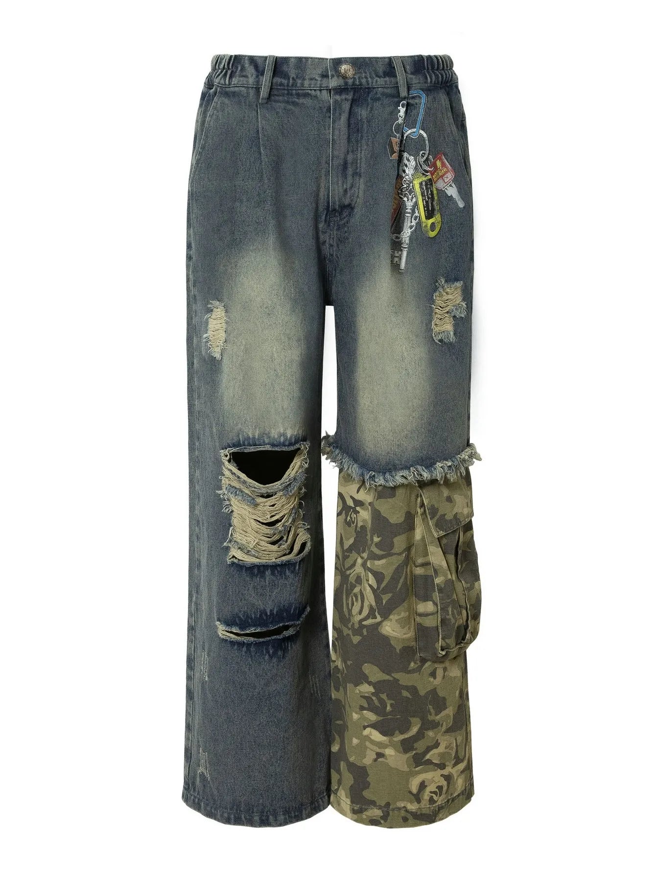 Men's Distressed Camouflage Patchwork Wide Leg Jeans – Shopping With Venus